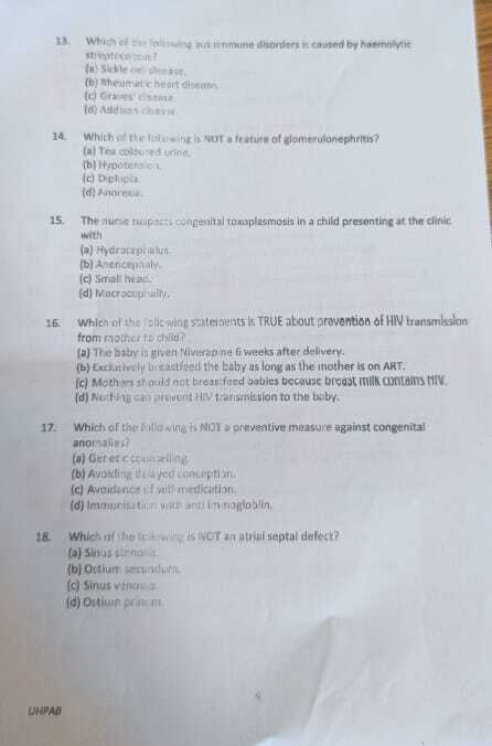 Paediatrics & surgery June 2025 Answers - Nurses Revision