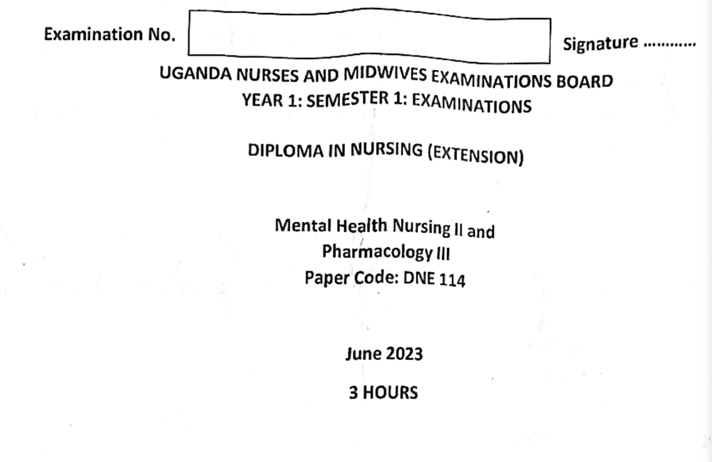 Mental Health Nursing II & Pharmacology III - UNMEB 2023 jUNE - Nurses ...